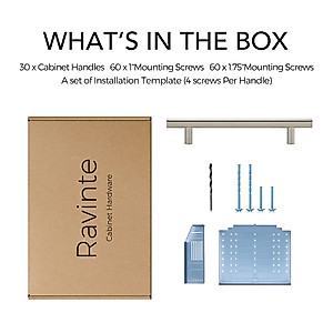 Ravinte 30 Pack | 7.38'' Cabinet Pulls Brushed Nickel Stainless Steel Kitchen Drawer Pulls Cabinet Handles 7-3/8”Length, 5” Hole Center with Mounting Template