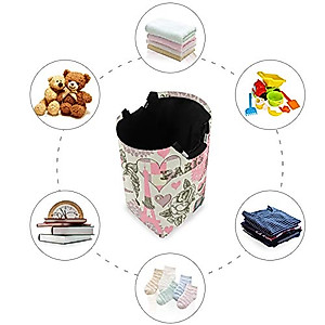 ALAZA Paris Eiffel Tower Rose Floral Heart Laundry Basket Hamper Large Storage Bin with Handles for Gift Baskets, Bedroom, Clothes