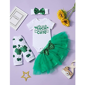 Von kilizo St Patricks Day Baby Girl Outfit Lucky Short Sleeves Romper Tutu Dress Baby Girl St Patricks Day Outfit Baby St Patricks Day Outfit Girl 0-3 Months
