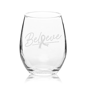 Veracco Believe Ribbon Stemless Wine Glass Motivational Inspirational Uplifting Cancer Gifts For Women ChemoSurvivor