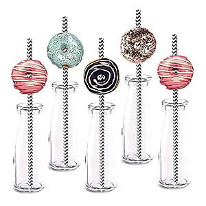 Donut Party Straw Decor, 24-Pack Donut Birthday Party Supply Decorations, Paper Decorative Straws