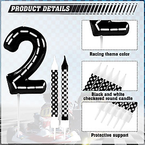 Racing Cars 2nd Birthday Candle, Racing Number 2 Cake Candle Birthday Cake Topper for Racing 2nd Birthday Party Decorations