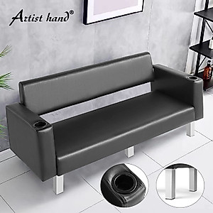 Artist hand Office Reception Chairs Waiting Room Bench Guest Chairs, Leather Bench 60.6'' Conference Room Chairs with 2 Cup Holder Office Couch Stainless Steel Base Chair