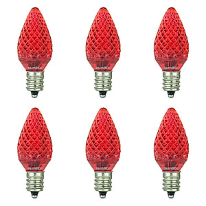 Sunlite 80702 LED C7 Holiday Decorative Light Bulb, 0.4 Watts, E12 Candelabra Base, Faceted Christmas-Lights; Nightlight, Red 6 Count