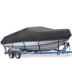 Boat Cover, 17-19ft Waterproof Trailerable Boat Cover, Mancro Heavy Duty UV Resistant Marine Grade Outboard Cover Compatible for Bass Boat, Fits Bayliner Tri-Hull V-Hull Fishing Runabout Boat, Black