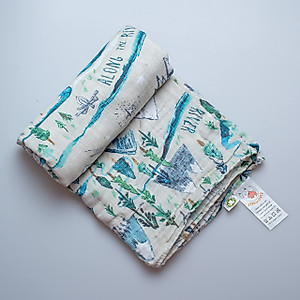 Miaoberry Organic Muslin Baby Boy Swaddle Blanket and Hat Set Newborn Unisex Neutral| Adventure Awaits| Boho Mountain Forest |Photo Props Birth Announcement Card