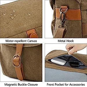 BAGSMART Camera Bag, SLR DSLR Canvas Camera Case, Vintage Padded Camera Shoulder Bag with Rain Cover for Women and Men, Khaki