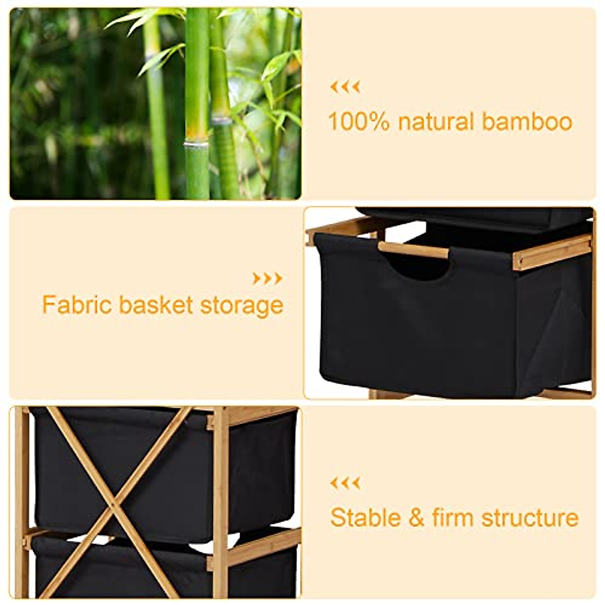 KINTNESS 63”H Bamboo Storage Shelf - Bathroom Storage Cabinet with Adjustable Mirror, Freestanding Shelving Racks with 2 Drawers & 2 Open Shelves for Living Room Bathroom Bedroom