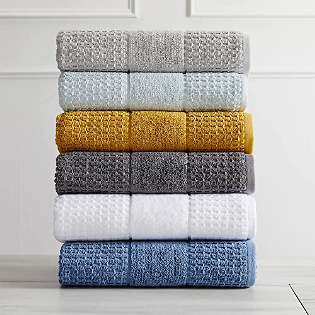 100% Cotton Super Soft Luxury Hand Towel Set | Quick-Dry and Highly Absorbent | Waffle Textured | 550 GSM | Includes 6 Hand Towels | Harper Collection (Light Grey)