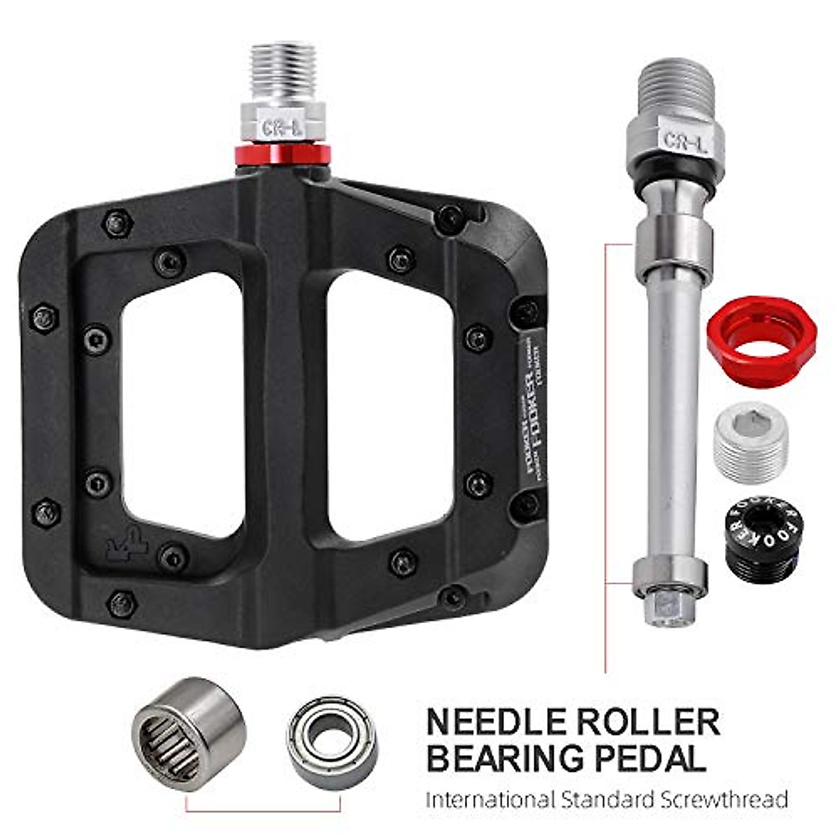 FOOKER MTB Pedals Mountain Bike Pedals 3 Bearing Non-Slip Lightweight Nylon Fiber Bicycle Platform Pedals for BMX MTB 9/16"
