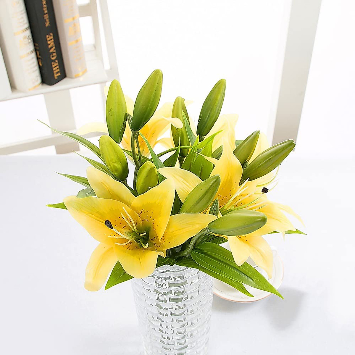 Joostee 8PCS Artificial Lily 3 Heads Fake Lily Artificial Flower for Wedding Home Party Garden Office Decor (Yellow)