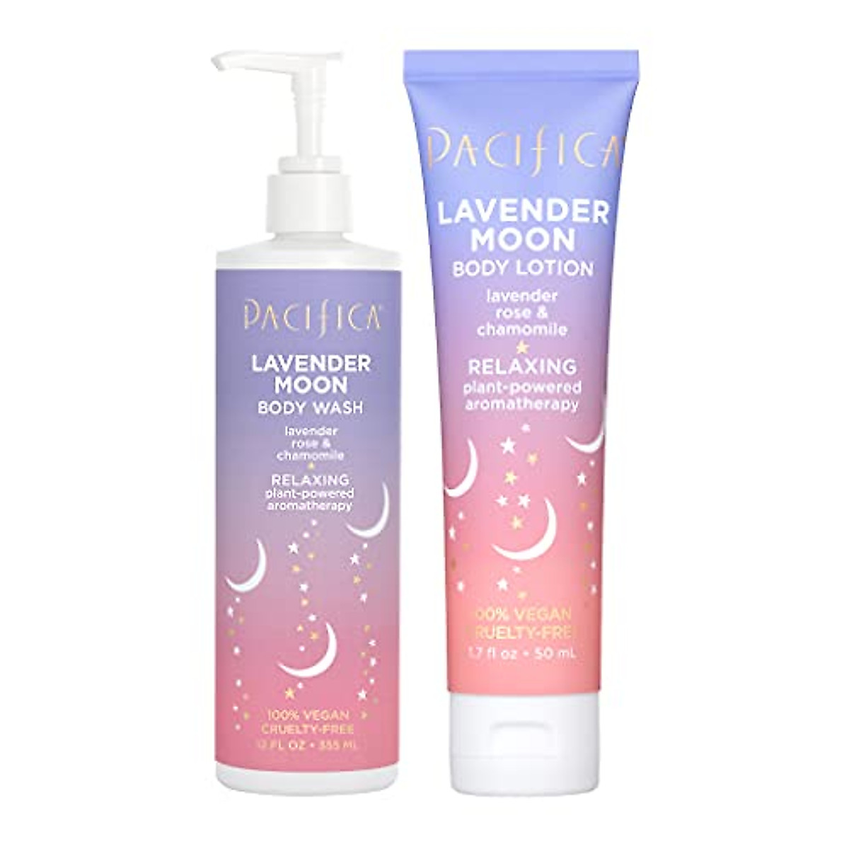 Pacifica Beauty Lavender Moon Body Wash + Moisturizing Lotion, Antioxidants + Hyaluronic Acid for Soft, Smooth & Hydrated Skin, Relaxing Aromatherapy, 100% Vegan & Cruelty Free, 2 Count