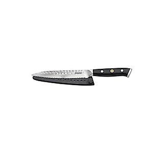 Sasaki Takumi Japanese AUS-10 Stainless Steel Utlilty Knife with Locking Sheath, 5.5-Inch, Black