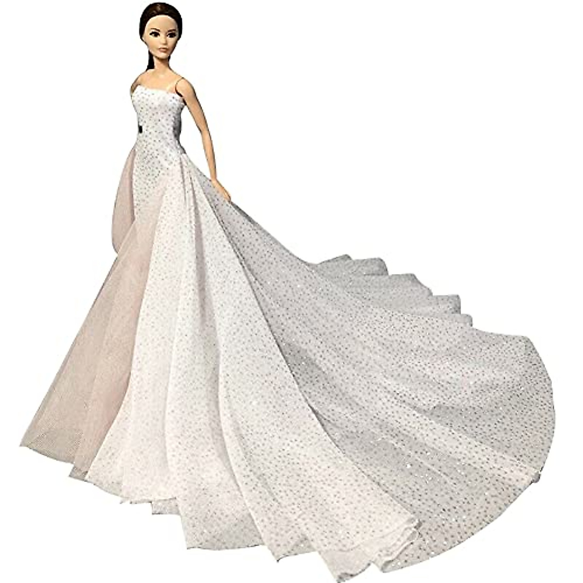 Princess Evening Party Clothes,White 11.5 Inches Fashion Wedding Dress for Doll Clothes Party,Gift for Kids 3 to 8 Years Old
