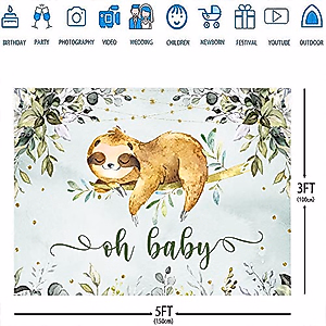 Ticuenicoa 5x3ft Sloth Baby Shower Backdrop Oh Baby Backdrops for Babyshower Party Green Leaves Jungle Animals Photo Background for Photography Kids Birthday Cake Table Decoration Gender Reveal Favors