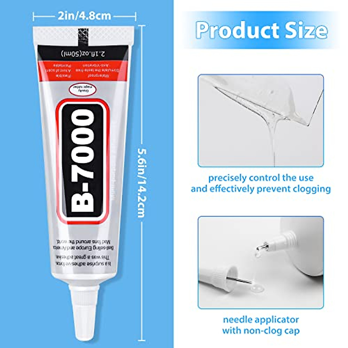 B-7000 Super Adhesive Glue, Industrial Strength B7000 Glues Paste for Rhinestones Crafts, Clothes Shoes, Fabric, Jewelry Making, Cell Phones, Tablet, Wood, Rubber, Leather (2x50 ml/2.1 oz)