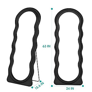 BEVERDY 63" x 24" Full Length Mirror with Stand, Full Length Mirror Wall Mounted, Floor Mirror, Irregular Wavy Mirror, Flannel Wrapped Wooden Frame Mirror, Full Body Mirror, Black