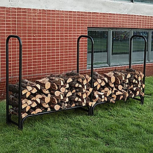 GASPRO 8FT Firewood Rack Outdoor with Cover, Adds Sturdy Middle Upright, Heavy Duty Steel Log Rack Wood Holder, Easy to Assemble