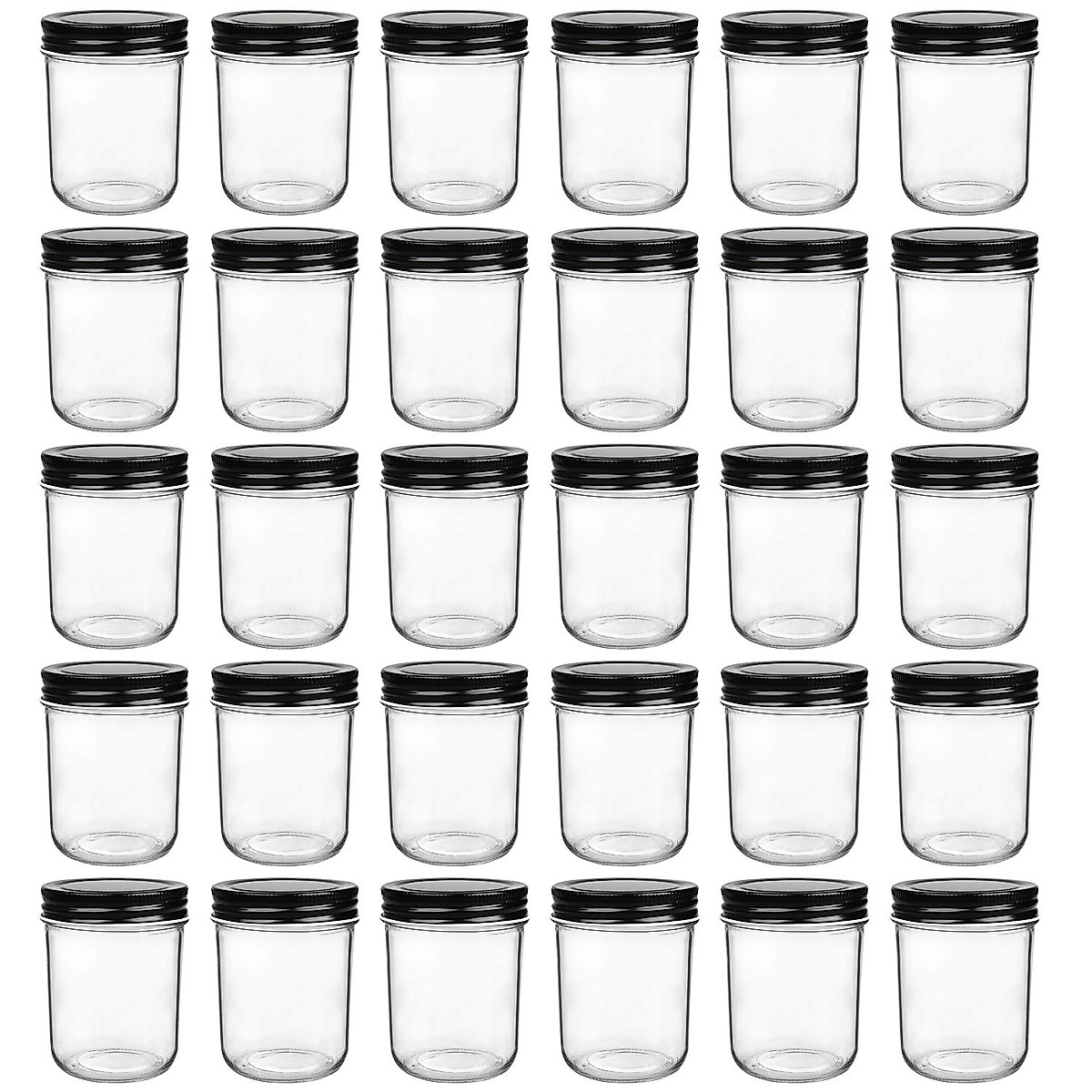 QAPPDA 6oz Glass Jars With Lids,Small Mason Jars Wide Mouth,Mini Canning Jars With Black Lids,Kitchen Storage Jars For Honey,Jam,Jelly,Baby Foods,Wedding Favor,Shower Favors,Spice Jars Set of 30