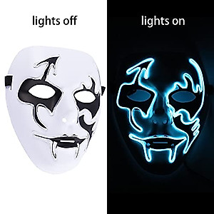 Halloween Costume Mask, 3 Flash Modes, LED Light Up Scary Mask for Festival Cosplay Halloween Masquerade Parties, Carnival Gifts, Adjustable Face (Blue)