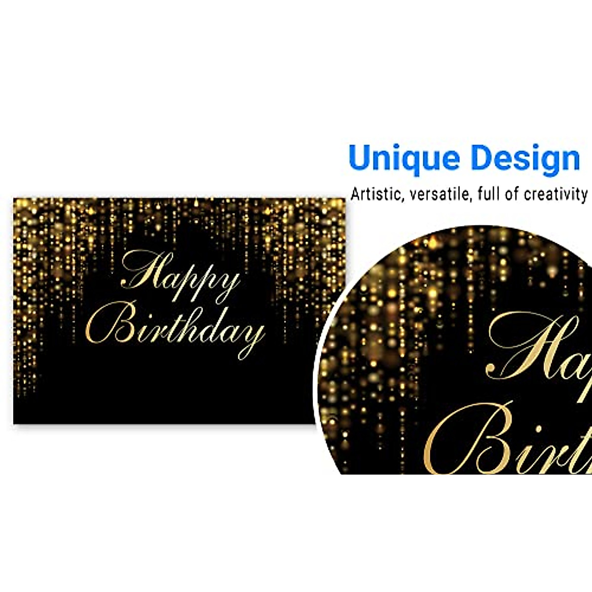Funnytree 82" x 59" Happy Birthday Party Backdrop Black and Gold Glitter Bokeh Sequin Spots Photography Background Golden Sparkle Shining Dots Baby Abstract Milestone Banner Cake Table Decor Photo