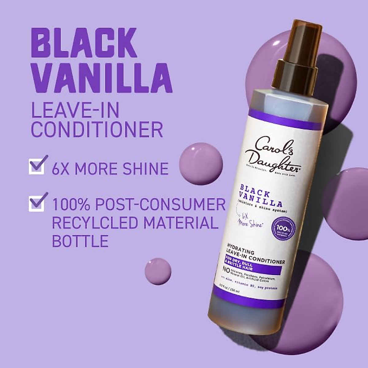 Carol's Daughter Black Vanilla Leave In Conditioner for Curly, Wavy or Natural Hair, Moisturizing Hair Care for Dry, Dull or Brittle Hair, 8 Fl Oz