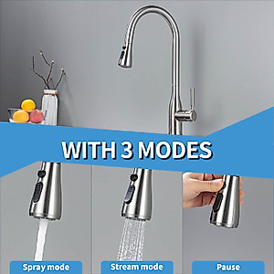 Pull Down Kitchen Faucet Head Replacement, Brushed Faucet Head with Dual Function, Spray Head for Kitchen Faucet, Stream and Spray Mode, Brushed Nickel