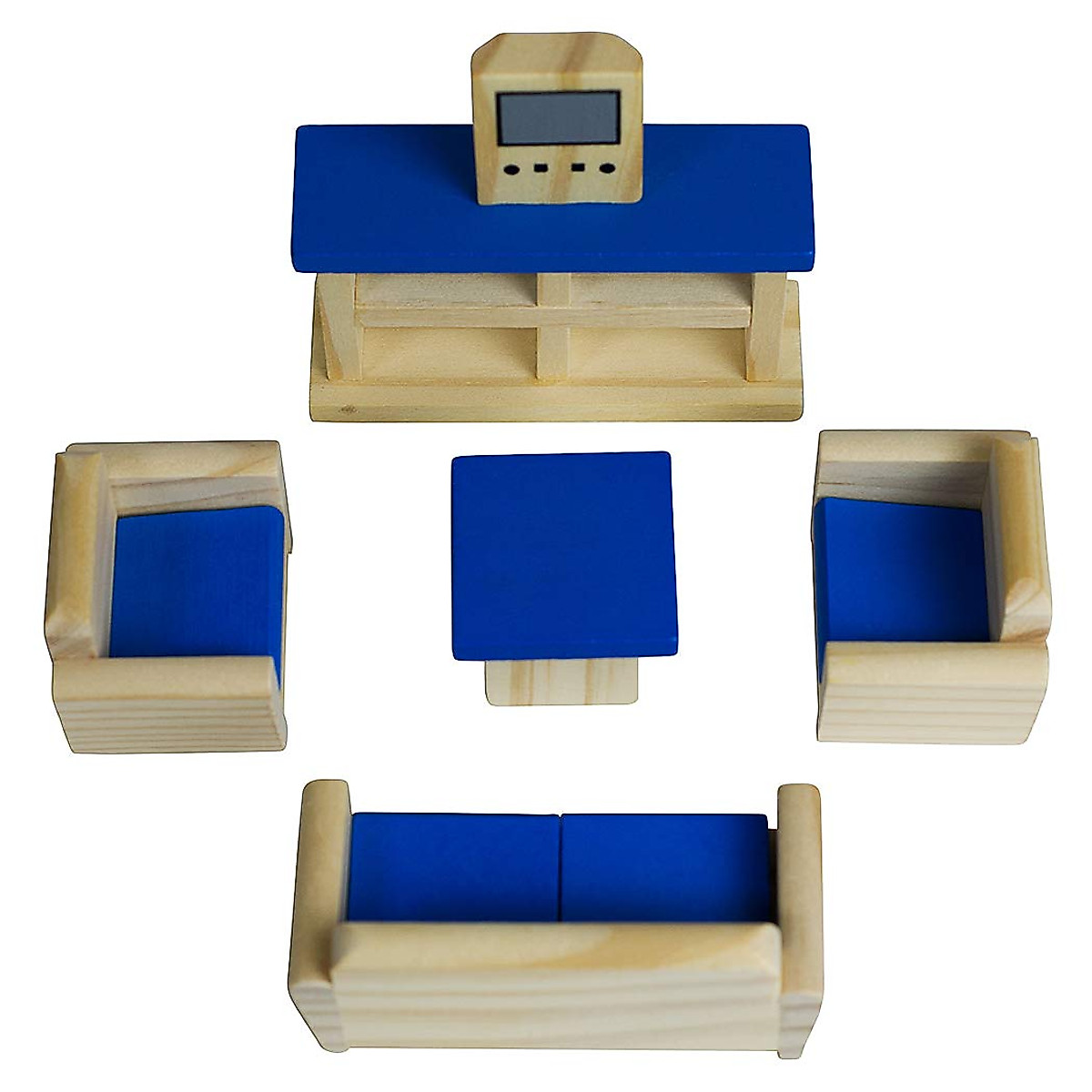 Seanmi Wooden Dollhouse Furniture - 5 Sets, 1:12 Scale Doll House Furnishings, 35 Pieces of Dollhouse Accessories (Living Room, Kitchen, Dining Room, Bedroom, Bathroom)