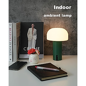 WEILAILUX Cordless Mushroom Table Lamp, Waterproof Shower Lamp, Battery Operated Table Lamp Rechargeable, Touch Dimmable Night Light for Bedroom/Patio/Camping/Dinning/Outdoor (Green)