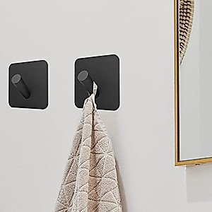 HUFEEOH Adhesive Towel Hooks, Sticky Wall Hooks Shower Hooks for Hanging Towels, Key, Purse, Hat, Aluminum Towel Holder Door Hanger Hooks - Wall Mounted (Black)