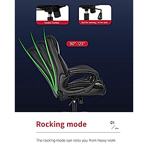 BestOffice Office Chair Computer Desk Chair PU-Padded Adjustable Exectuive High-Back Cushion Lumbar Support Chair with Armrest - Black