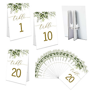 Muruseni Wedding Table Numbers 1-20, Green Leaves Wedding Decor, 4x6 Standing Sign Self-Standing Table Numbers for Bridal Showers, Baby Showers, Special Event, Reception & Decorations