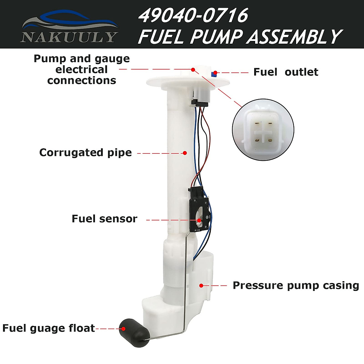Nakuuly 49040-0716 Fuel Pump Module Assembly Compatible with Kawasaki Mule Pro FX FXT 2016-2020, Teryx Teryx4 800 2014-2020, Teryx4 750 2012-2013 Replaces# 49040-0733, 49019-0013