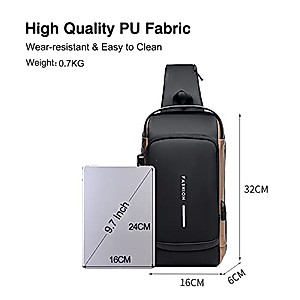 FANDARE Anti-theft Sling Bag Business Men Bag Chest Crossbody bags with USB Charging Port Waterproof Small Backpack for Outdoor Work Hiking Running Sport Travel Bag Black Brown