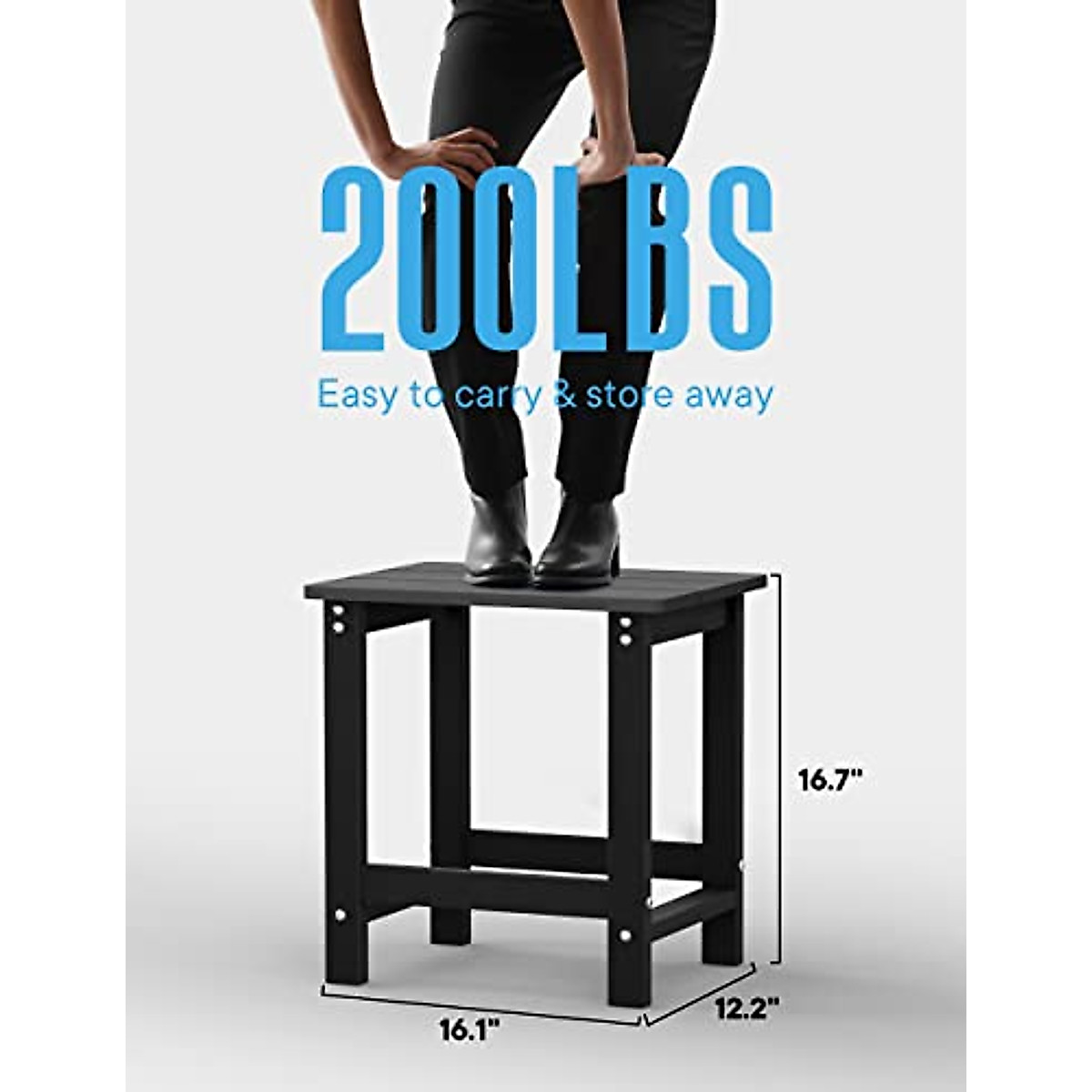 MXIMU Outside Adirondack Square Side Table, Weather Resistant Patio Table, Outdoor End Tables for Backyard, Pool, Indoor Companion, Front Porch (Single Layer, Black)