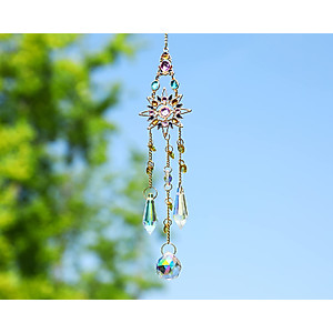 Hanging Sun Catchers with Crystals, Glass Icicle Prisms Rhinestones Suncatcher, Rainbow Maker Pendant Indoor Window Home Car Decor Gift