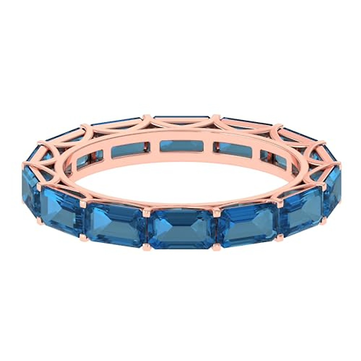 Natural London Blue Topaz Eternity Band for Women, AAA Quality, Certified Topaz Anniversary Ring (Ready to Gift), 14K Rose Gold, Size:US 7.50