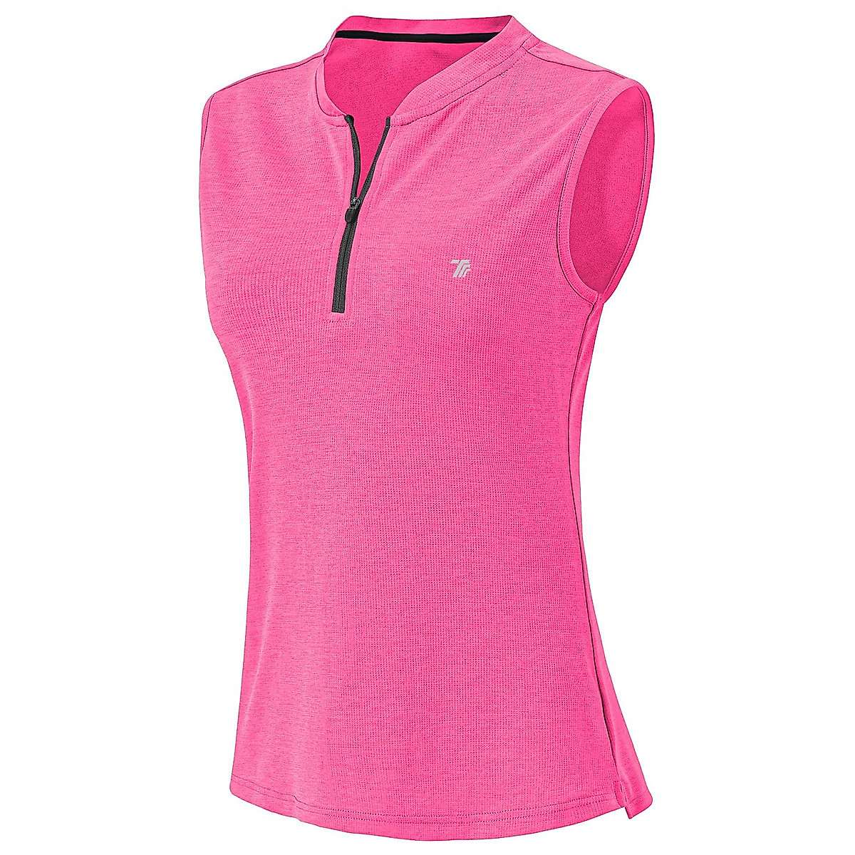 BGOWATU Women's Golf Polo Shirts Sleeveless Zip Up Collarless UPF 50+ Tennis T-Shirt Lightweight Quick Dry Rose XL