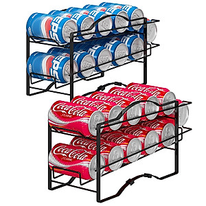 GILLAS 2 Pack Soda Can Organizer Rack for Pantry, Stackable Beverage Soda Can Storage Dispenser Holder for Refrigerator, Cabinet, Black