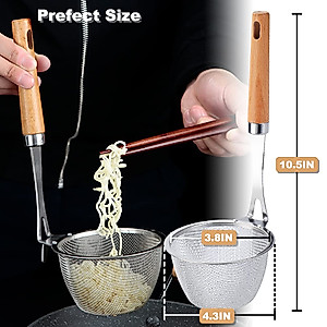 TENTA Kitchen Premium 18/8 Stainless Steel Mesh Spider Spaghetti Dumpling Noodle Strainer -Mouth Diameter 3.8 inch Basket and 8.1inch Handle