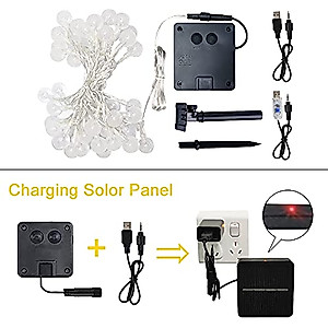 YZIXNUY Warm White Outdoor String Lights Solar/USB Powered, 22.3FT 40 LED Crystal Globe Fairy Lights with 8 Lighting Modes for Indoor Outside Garden Backyard Party Wedding (Warm White)…
