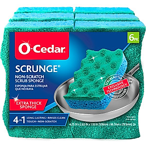 O-Cedar Scrunge Multi-Use (Pack of 6) Non-Scratch, Odor-Resistant All-Purpose Scrubbing Sponge Safely Cleans All Hard Surfaces in Kitchen and Bathroom, 6 Count (Pack of 1), Blue