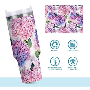 Emelivor Summer Hydrangea 30 oz Tumbler with Lid and Straw Insulated Tumblers with Handle Leak Proof Travel Coffee Mug Water Cup Bottles for Women Men Sports Gym