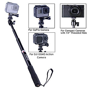 Smatree Extendable Aluminum Selfie Stick/Monopod Compatible for GoPro Hero 11/10/9/Max/8/7/6/5/4/3+/GOPRO Hero(2018)/Insta360 One/AKASO GeekPro SJCAM SJ4000 SJ5000, Action 2 Camera