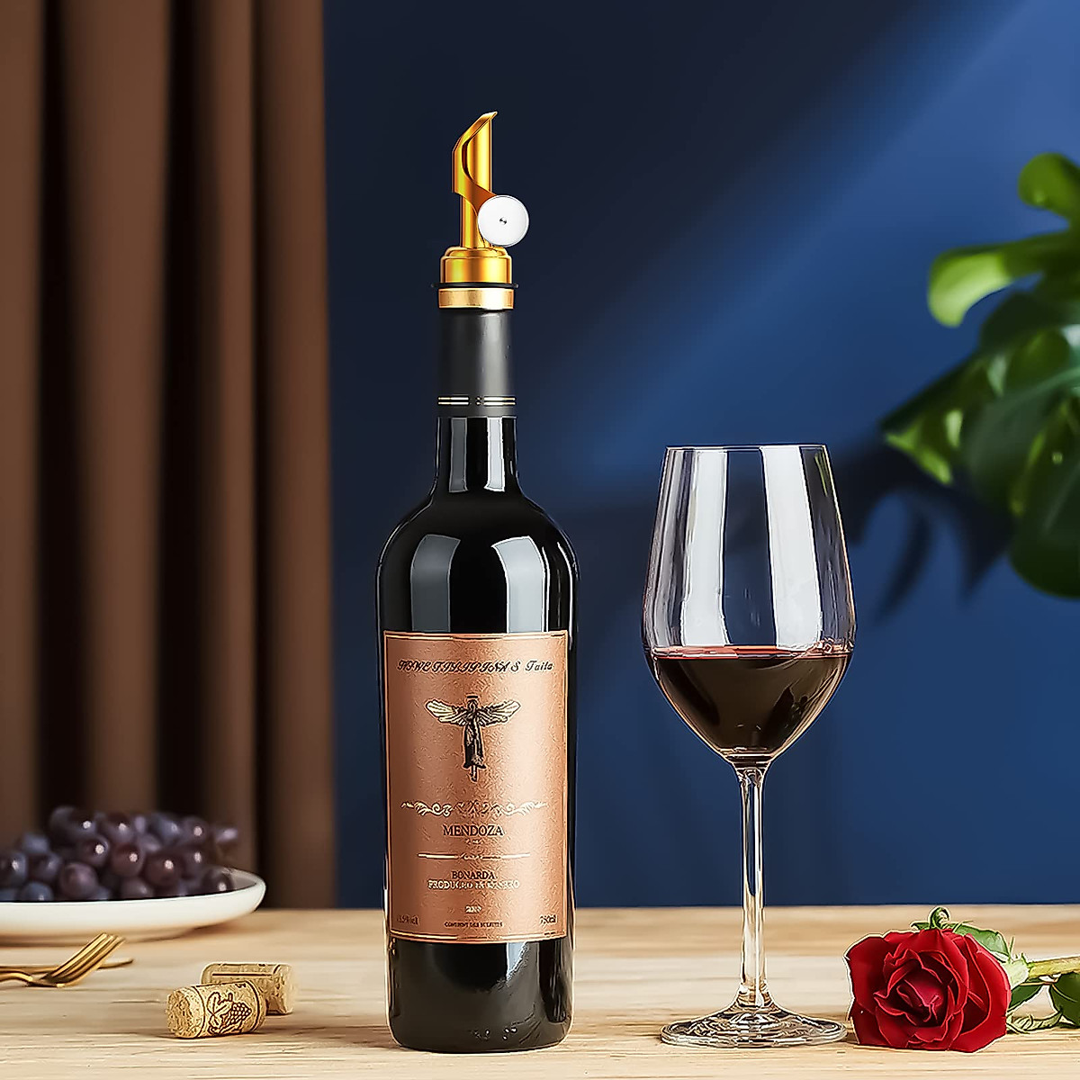 GIXSEGIE 2 Pack Weighted Stainless Steel Pourers, Auto Flip Oil Dispenser Spouts, Balsamic Vinegar Pour Spouts, Olive Oil Spouts, Liquor Bottle Pourers - Gold