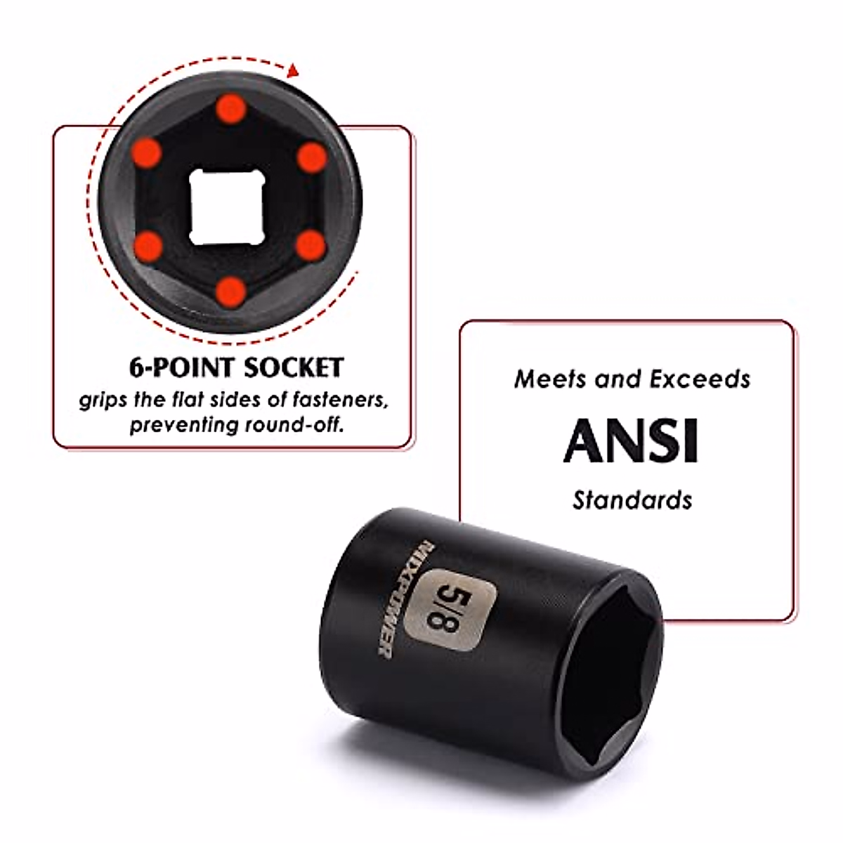 MIXPOWER 12 Pieces 3/8-Inch Drive Shallow Impact Socket Set, 5/16 to 1 inch, CR-V, SAE, 6 Point, Shallow, 12 Pieces 3/8" Dr. Socket