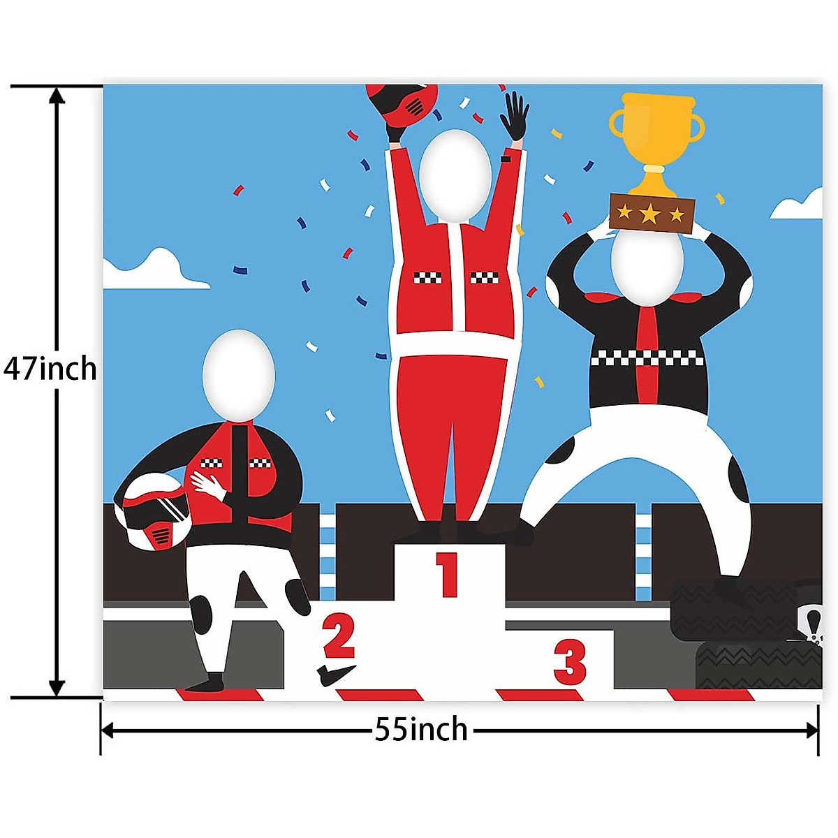 F1 Race Car Trophy Podium Banner Backdrop Background Pretend Play Party Game Racing Car Sports Checkered Flag Theme Decor for Boys Teen Birthday Party Baby Shower Favors Supplies Decorations