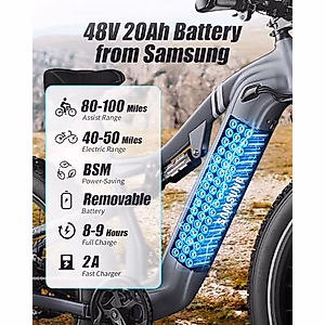 PUCKIPUPPY Electric Bike for Adults, 750W Motor, 48V 20AH Samsung Cells Battery Adult Electric Bicycles, 26" Fat Tire Full Suspension Ebike, 30MPH Beach Mountain E Bike, Shimano 7 Speed, 75Miles Range