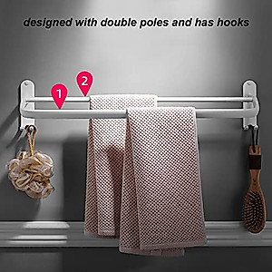 Double Rod Towel Rack,Otufan12.5x40cm/4.9x15.7 Space Aluminum Double Rod Perforated Bathroom Accessories Towel Rack Towel Hook Bathroom Accessories for Family Bathroom Hotel Toilet