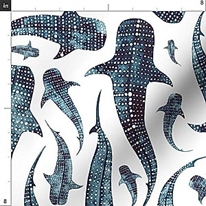 Spoonflower Fabric - Whale Shark Blue Animal Swimming Navy Sea Ocean Printed on Petal Signature Cotton Fabric by The Yard - Sewing Quilting Apparel Crafts Decor